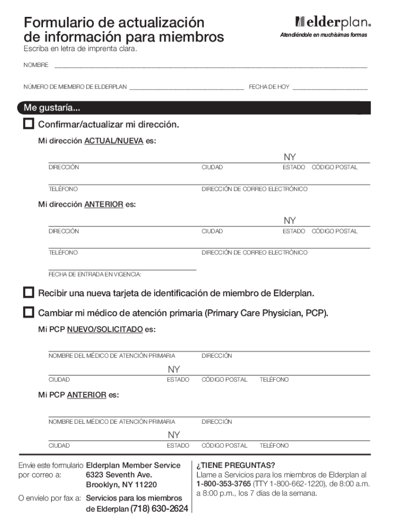Fillable Online 2016-Information-Update-Formv2SPA. Elderplan Member ...
