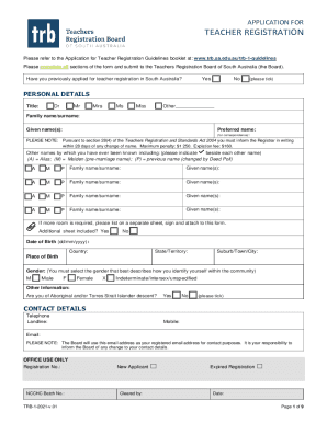 Fillable Online application for - Teachers Registration Board of South ...