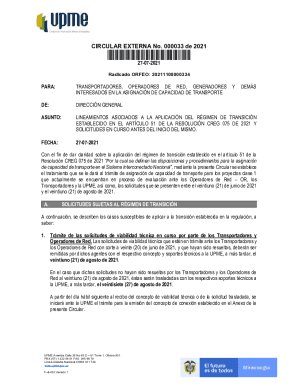 Fillable Online www1 upme gov CIRCULAR EXTERNA No. *20211100000334 ...