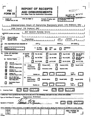 Fillable Online r REPORT OF RECEIPTS 1 FEC AND DiSBURSEMENTS FORM 3X ...