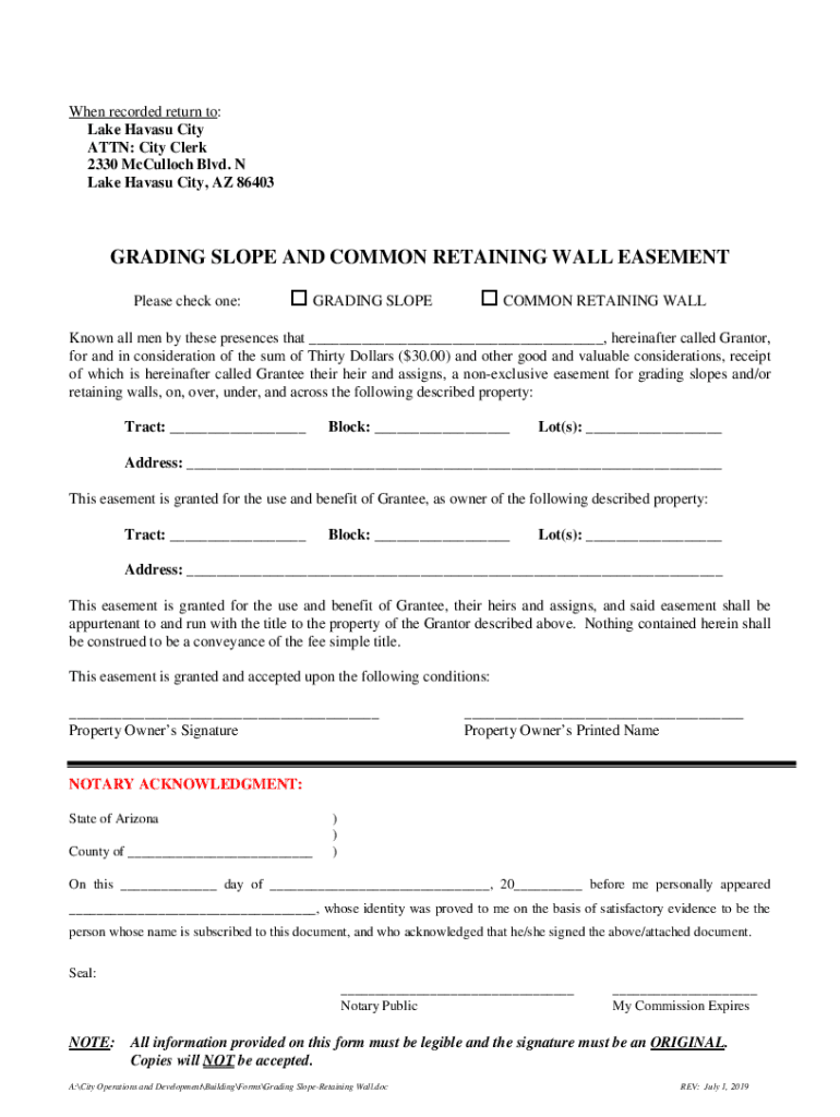 Fillable Online GRADING/SLOPE AND COMMON RETAINING WALL EASEMENT ...