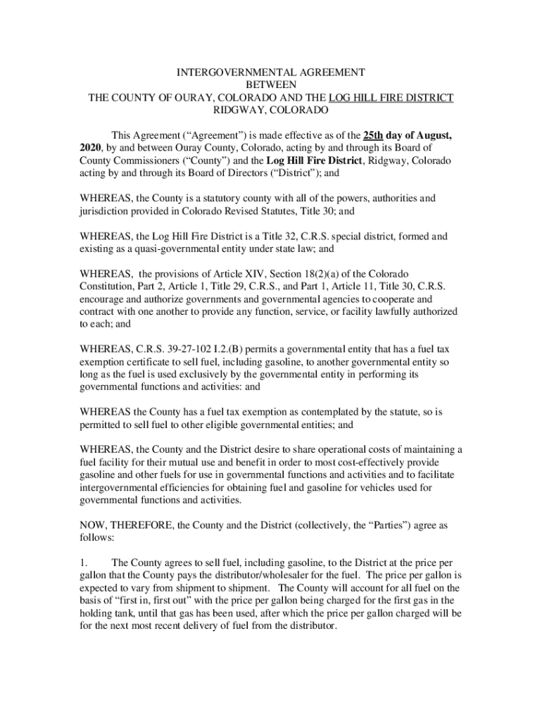Fillable Online Fillable Online INTERGOVERNMENTAL AGREEMENT BETWEEN THE ...
