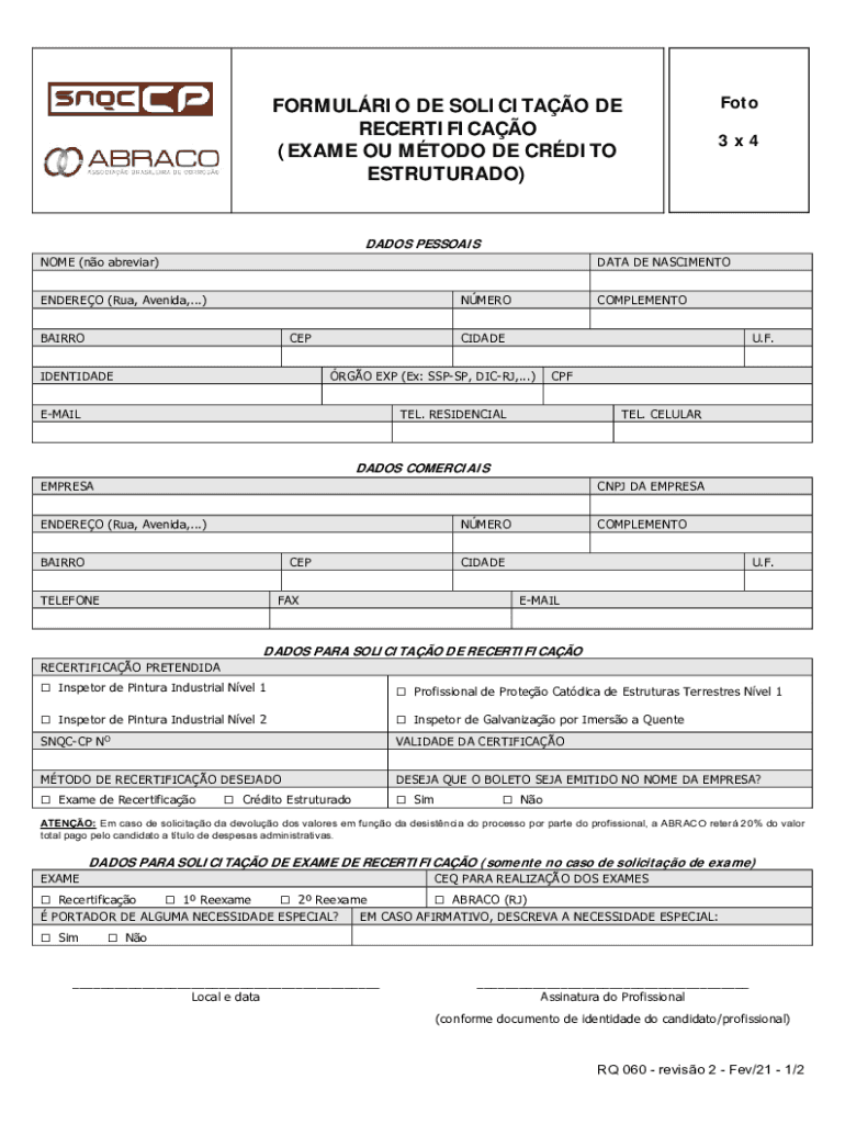 Fillable Online abraco org Get the free RQ 007 rev 2 Formulrio para Solicitao de ... Fax Email ...