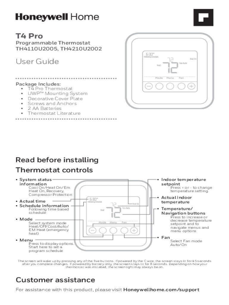 T4 Thermostat Manual - Fill Online, Printable, Fillable, Blank | pdfFiller