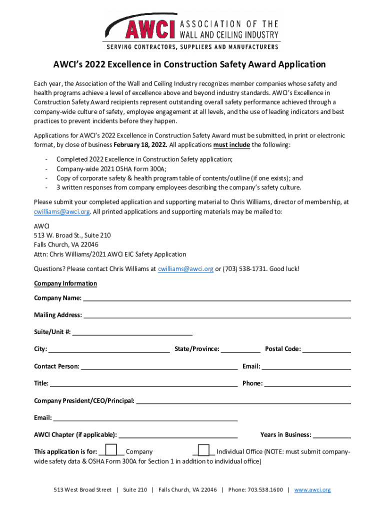 Fillable Online EXCELLENCE IN CONCRETE CONSTRUCTION AWARDSIC-ACI Fax Email Print - pdfFiller