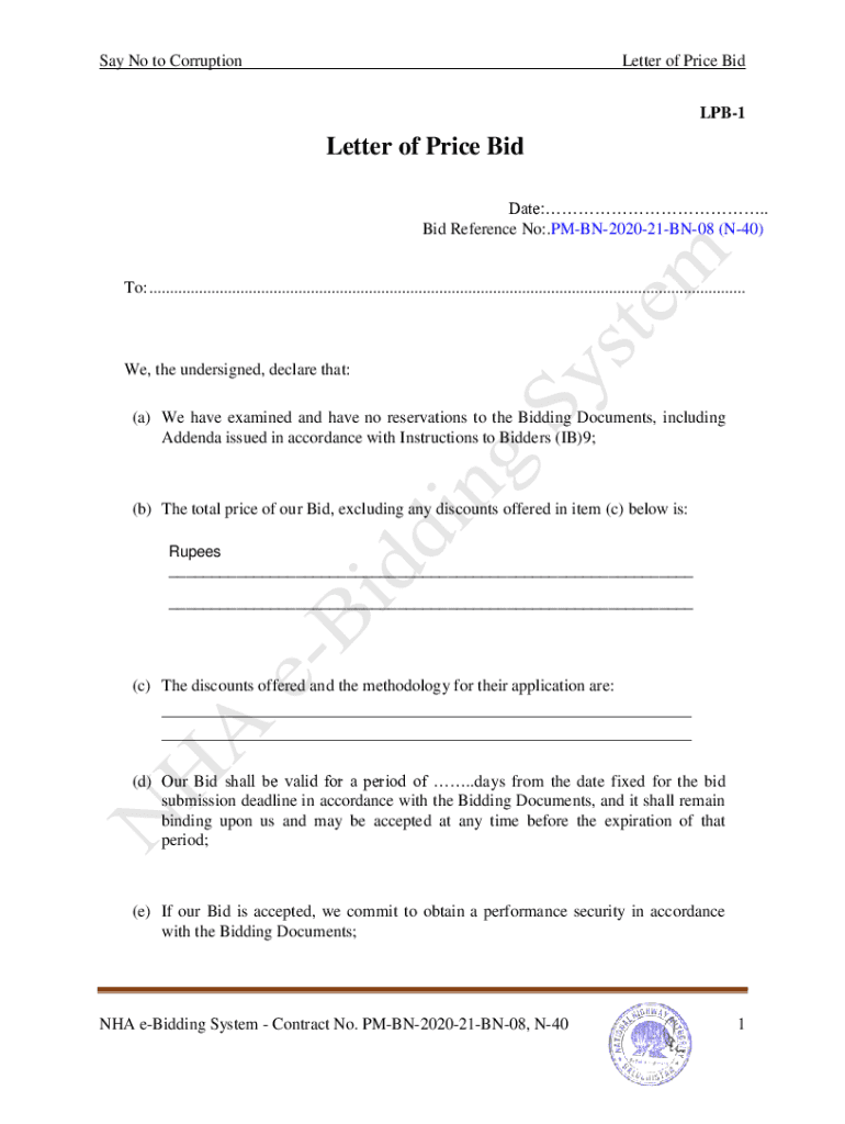 Fillable Online DOC Standard Document for National Public Bidding ...