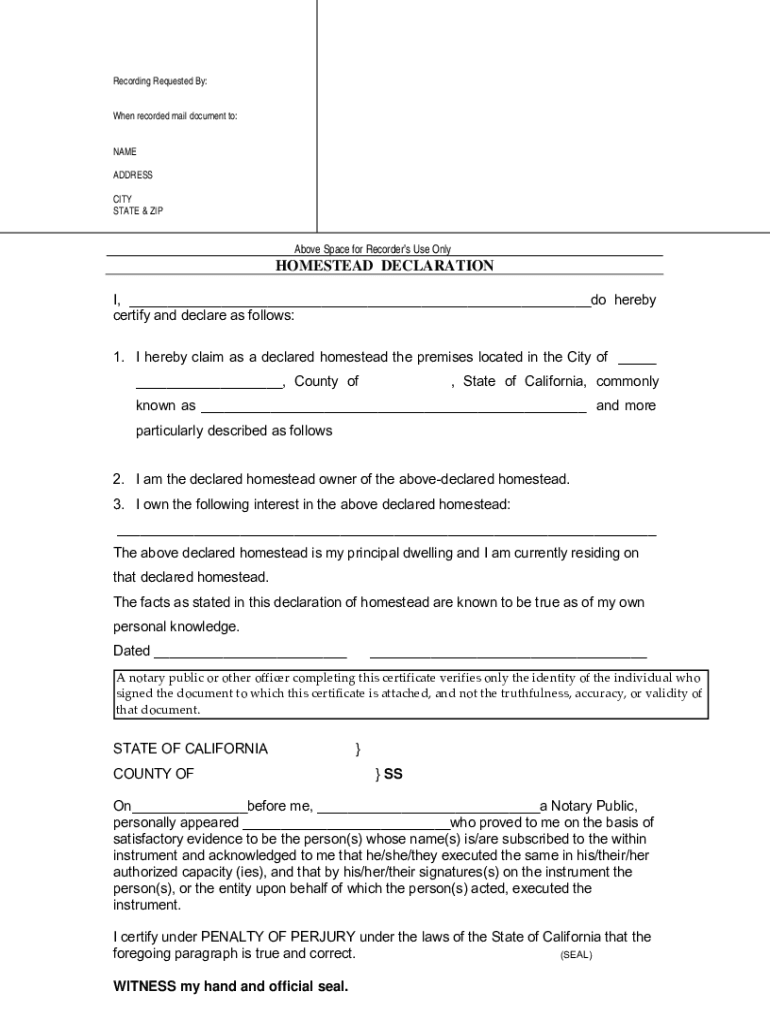 Fillable Online Homestead Declaration Form Los Angeles County - Fill ...