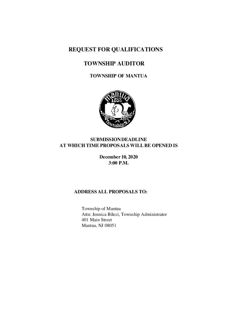 Fillable Online REQUEST FOR QUALIFICATIONS BOND COUNSEL - Mantua ...