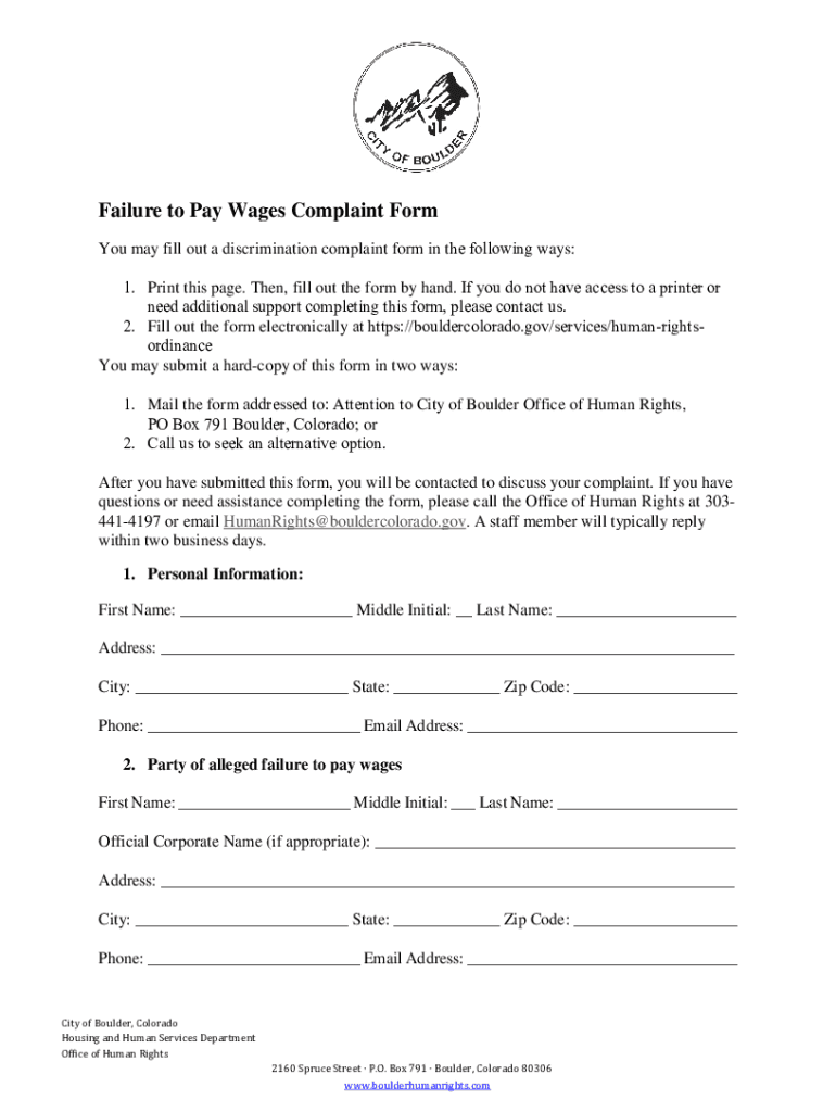Fillable Online Failure to Pay Wages Complaint Form Fax Email Print ...