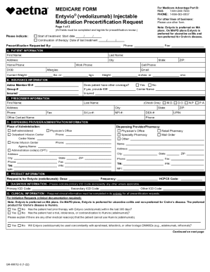 Fillable Online Aetna Rx - MEDICARE FORM - Entyvio (vedolizumab ...