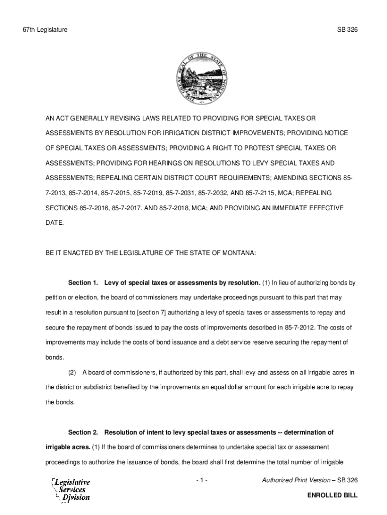 Fillable Online leg mt Authorized Print Version SB 326 ENROLLED BILL AN ...