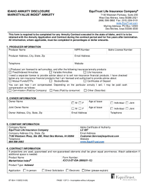 Fillable Online agents.equitrust.comfilesFormsIDAHO ANNUITY DISCLOSURE ...