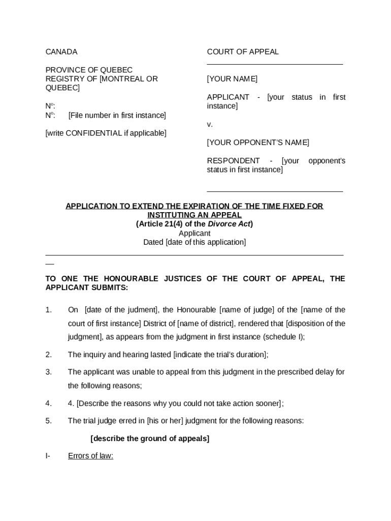 APPLICATION TO EXTEND THE EXPIRATION OF THE TIME FIXED FOR INSTITUTING ...