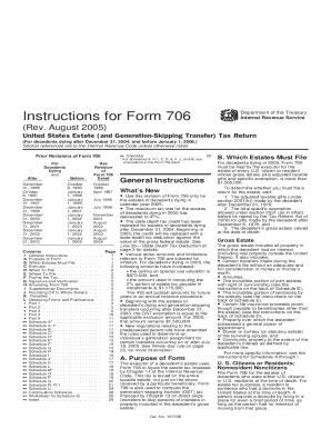 Fillable Online Instructions for Form 706 (Rev. August 2005 ...