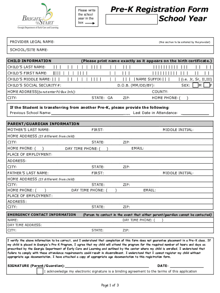 Fillable Online GA PreK Child Enrollment Forms.pdf Fax Email Print ...