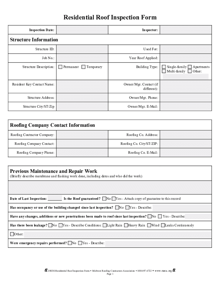 Residential Roof Inspection Form - Blank Fillable Template | Fill Out ...