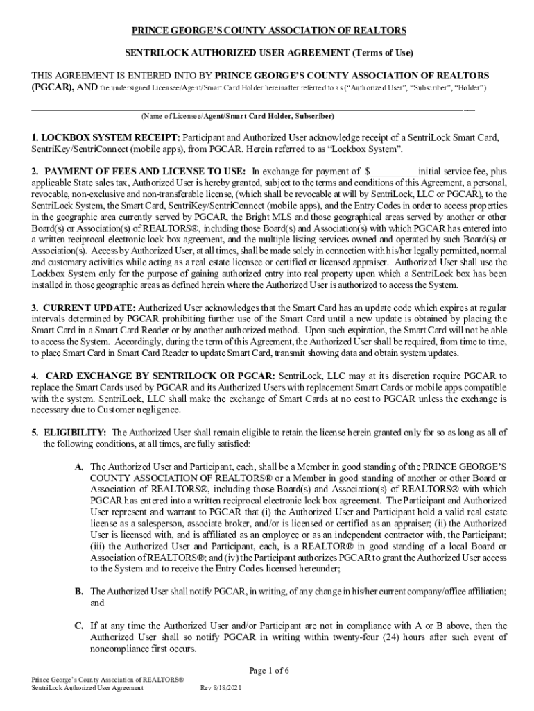 Fillable Online SentriLock Lockbox System End User License Agreement ...