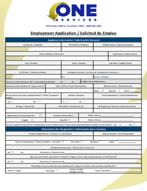 Fillable Online Employment Application / Solicitud de Empleo Fax Email ...