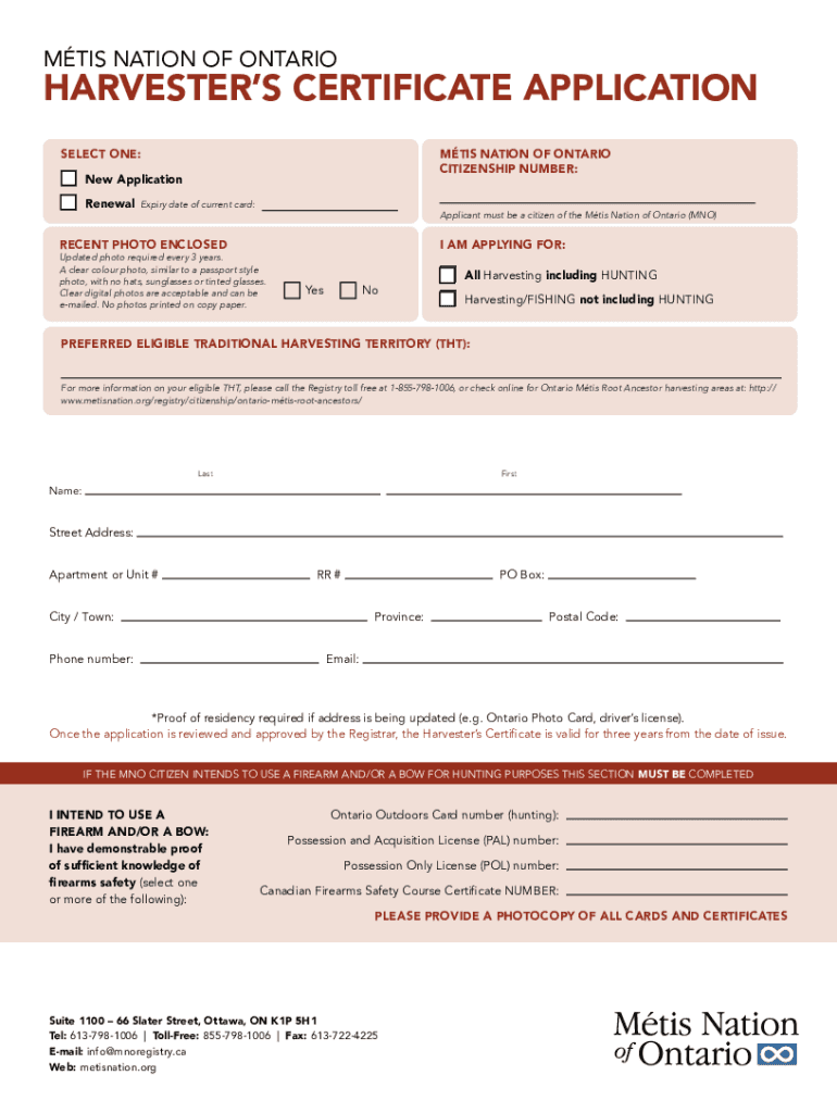 Fillable Online Fillable HARVESTERS CERTIFICATE APPLICATION (Mtis ...