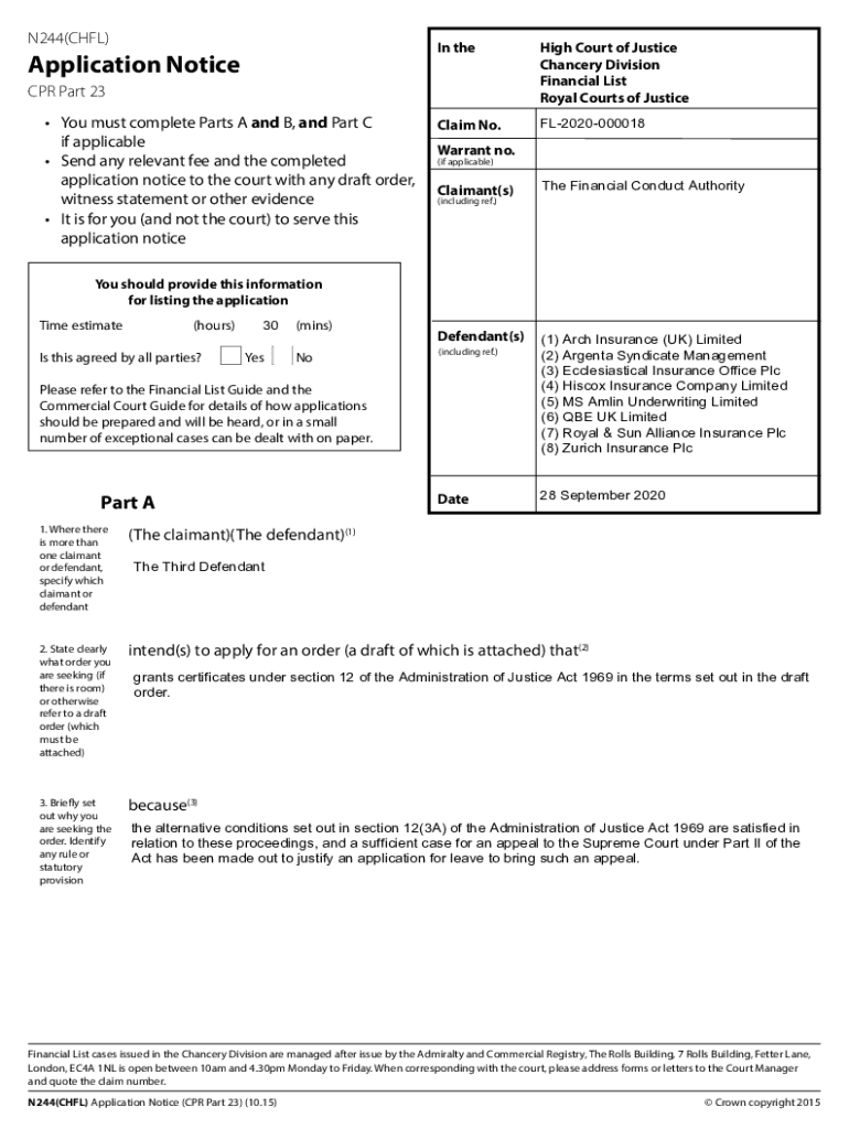 Fillable Online court form n244Form N244: Make an application to a ...