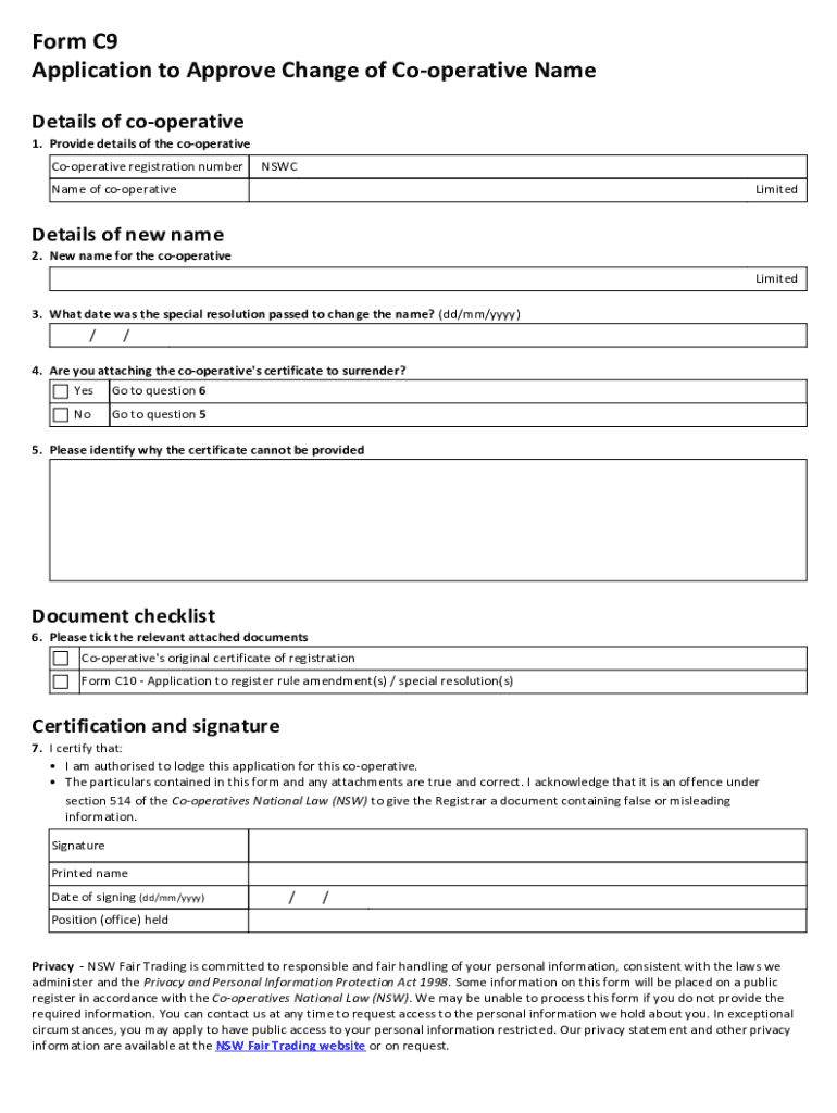 Fillable Online Form C1 Application to Approve Co-operative Rules and ... Fax Email Print ...