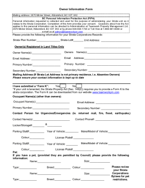 Fillable Online PDF Owner Information Form - Teamwork Property ...