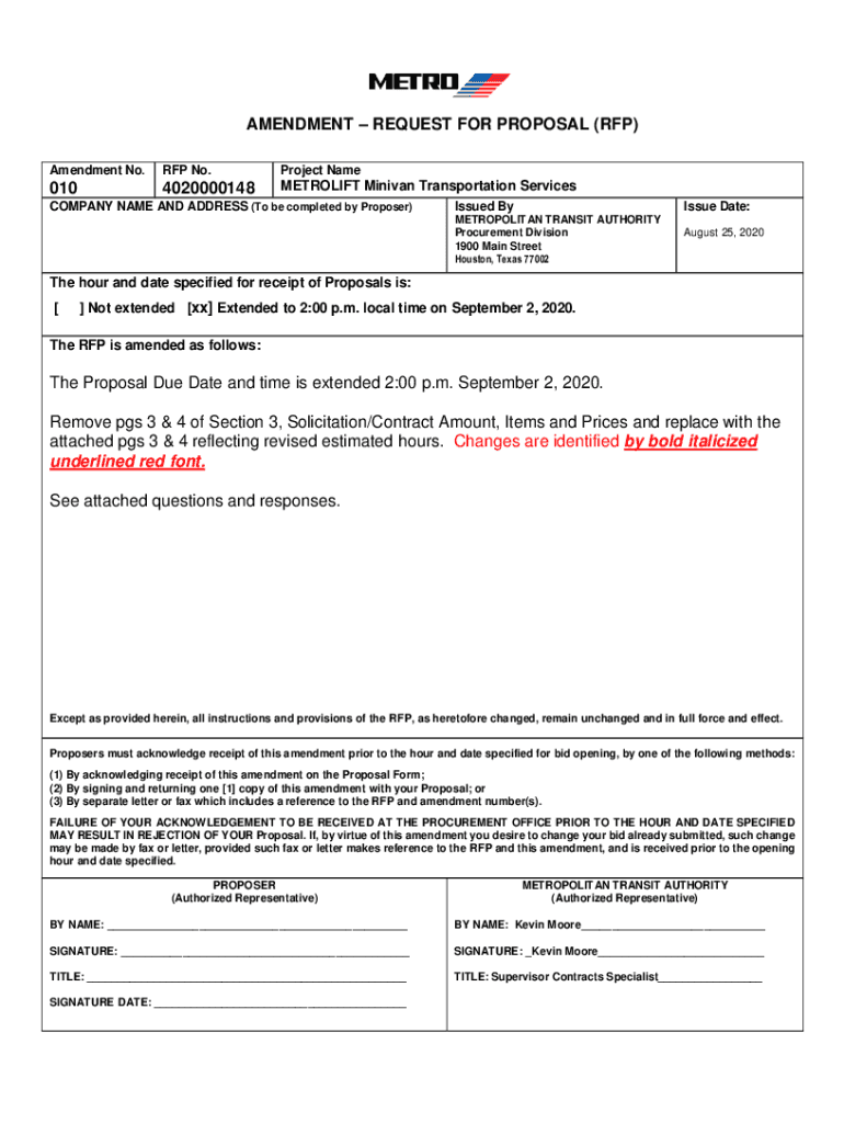 Fillable Online Amendment #1 REQUEST FOR PROPOSALS (RFP) TOLL FREE ...