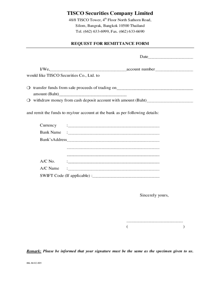 Fillable Online Request for Remittance Form Fax Email Print - pdfFiller