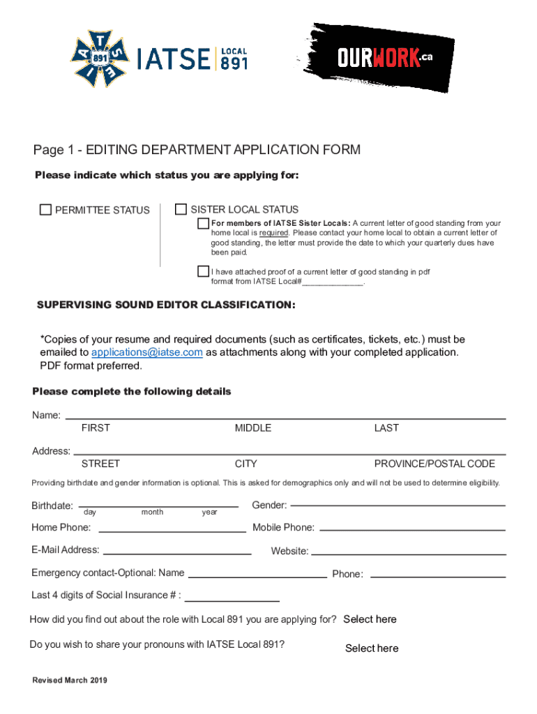 Fillable Online iatse 891 hair department Join IATSE 891 - Our Work Fax ...