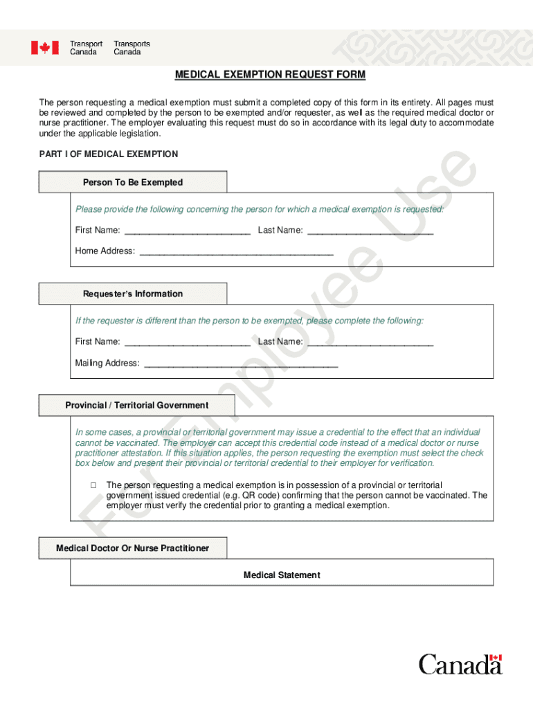 Fillable Online PDF Request for Temporary Medical Exemption from Plan ...