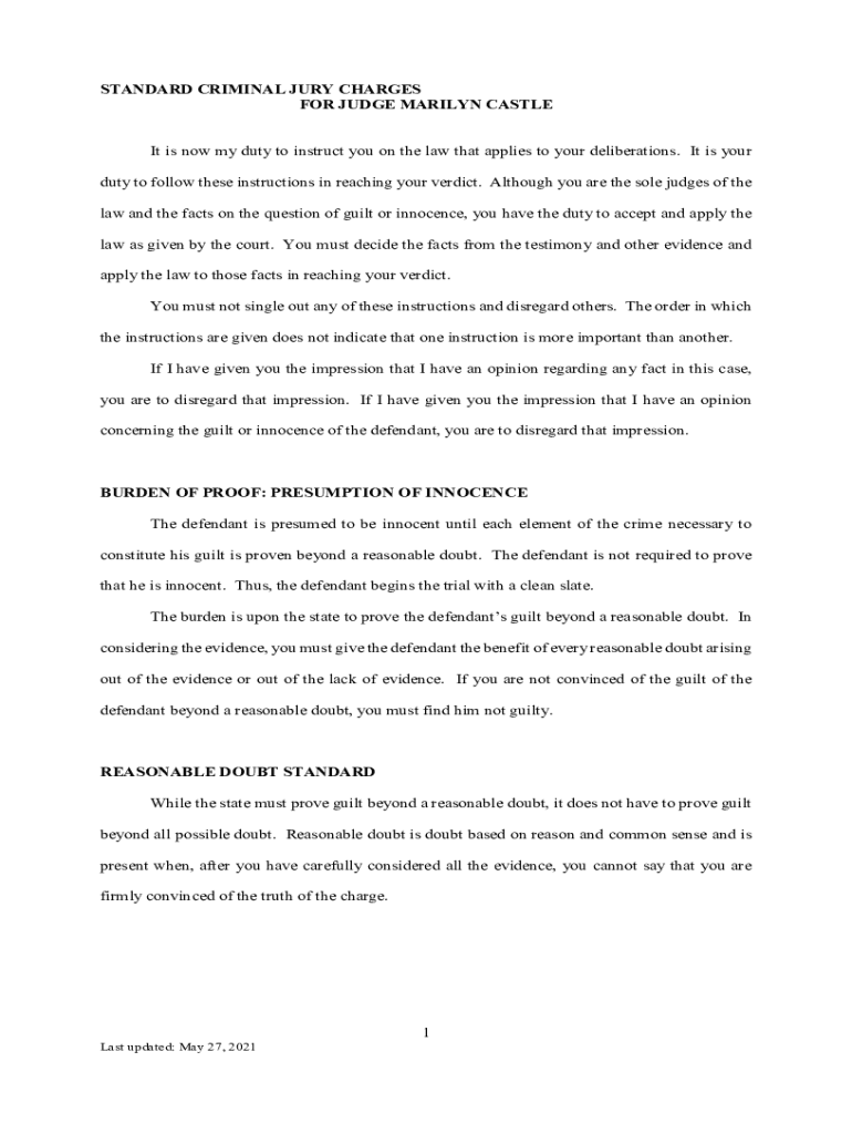 Fillable Online SAMPLE STANDARD CRIMINAL JURY I NSTRUCTIONS (From a ...