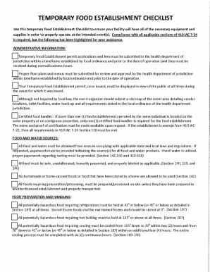 Fillable Online Use this Temporary Food Establishment Checklist to ...