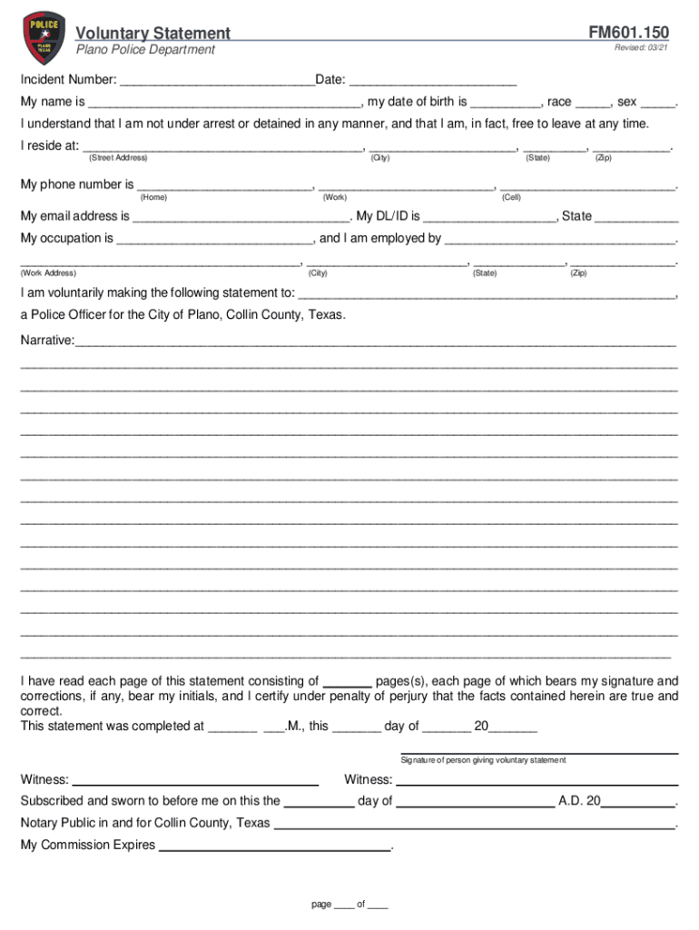 Fillable Online Voluntary Statement FM601.150 Fax Email Print - pdfFiller