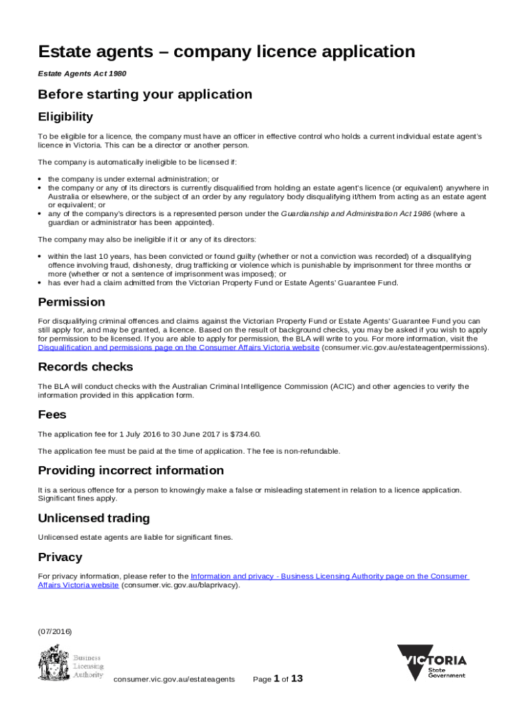 Estate agents - company licence application. Estate agents Doc Template ...
