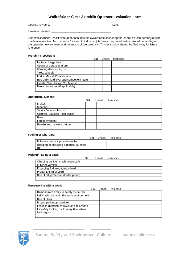 Forklift operator practical evaluation " Keyword Found ... Doc Template ...