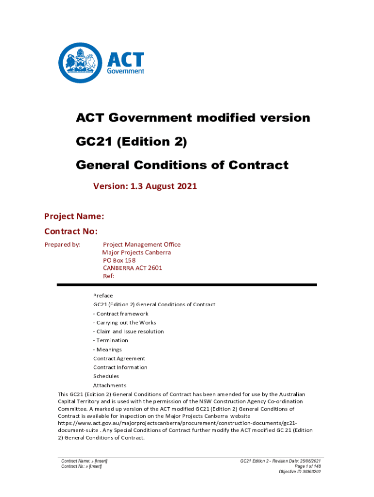 Fillable Online ACT Government modified version GC21 (Edition 2 ...