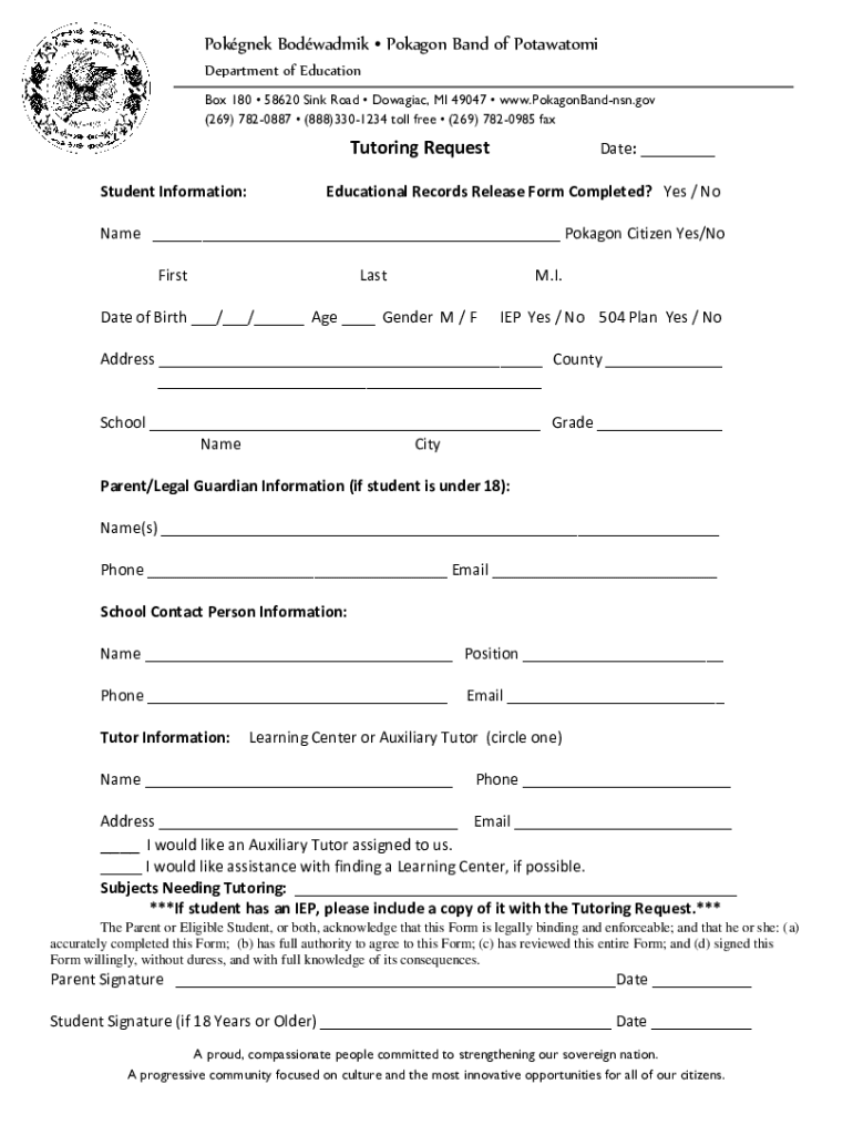 Fillable Online Tutoring Request- Official Form Fax Email Print - pdfFiller