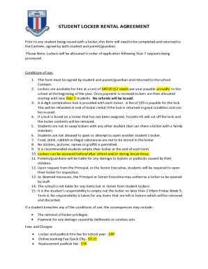 Fillable Online STUDENT LOCKER RENTAL AGREEMENT Fax Email Print - pdfFiller