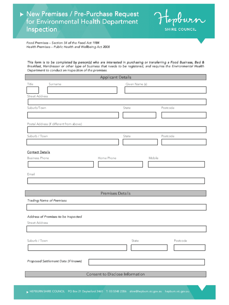 Fillable Online Fillable Online Request for Inspection Food Premises ...
