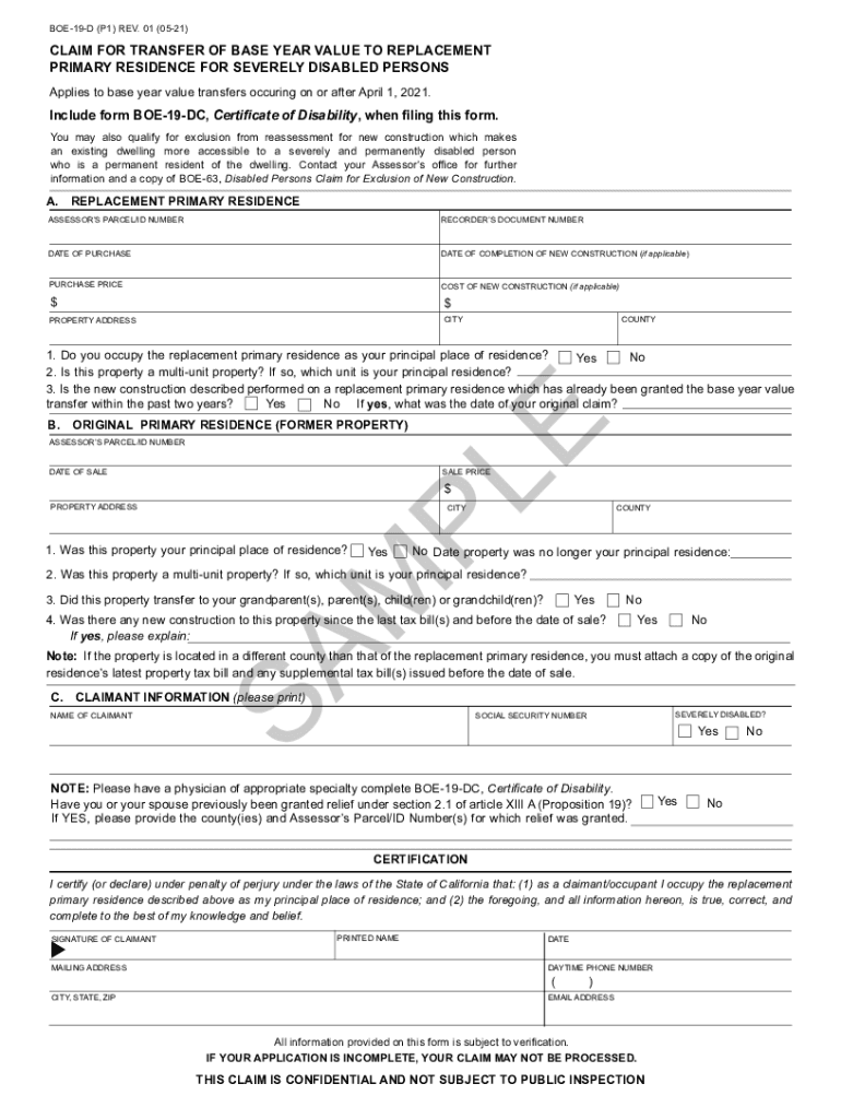 Fillable Online Form BOE-19-D Download Printable PDF or Fill Online ...