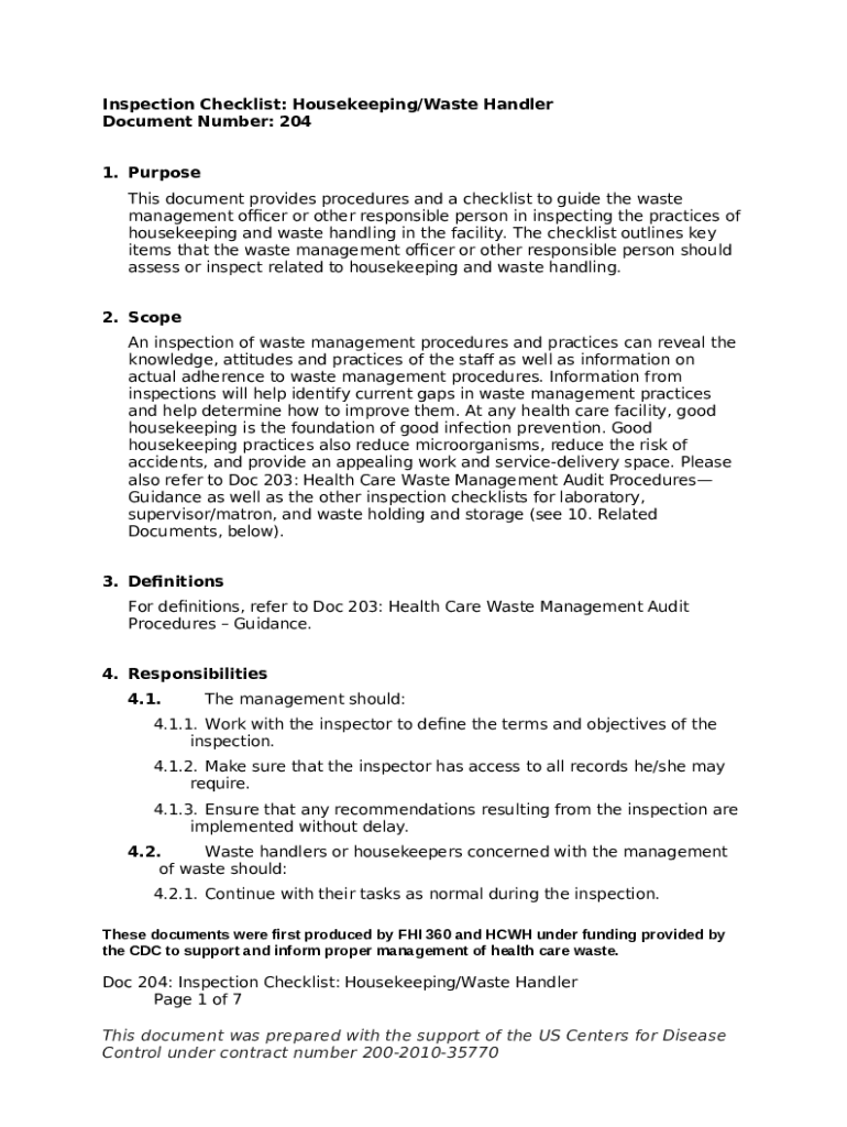 Workplace Housekeeping Checklist For General Inspection Doc Template PdfFiller