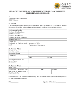 Fillable Online Application Form for Duplicate Mark sheet/Degree ...