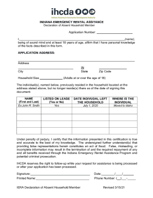 Fillable Online INDIANA EMERGENCY RENTAL ASSITANCE Declaration of ...