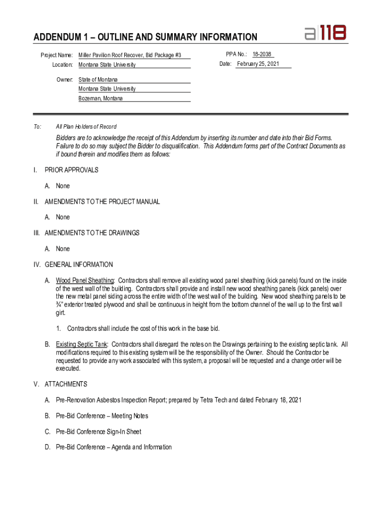 Fillable Online Addendum No 1 - Outline and Summary Information (A118 ...