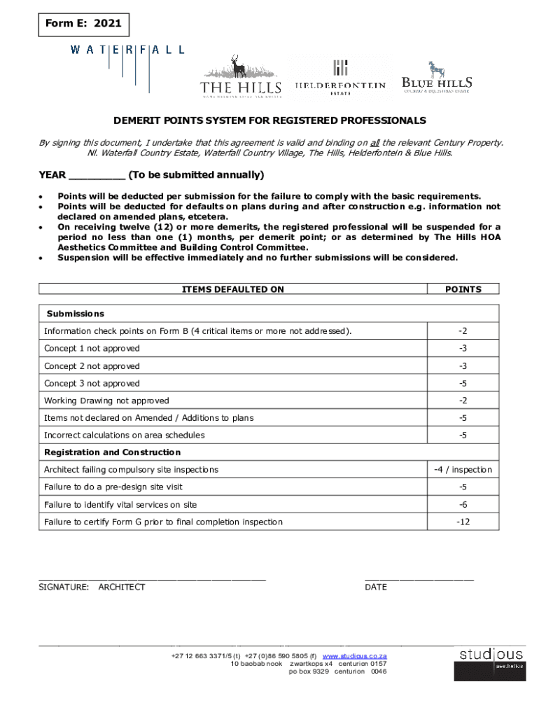 Fillable Online Form E Demerit Points System For Registered ...