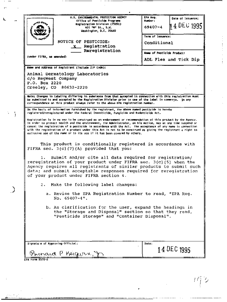 Fillable Online U.S. EPA, Pesticide Product Label, ADL FLEA AND TICK ...