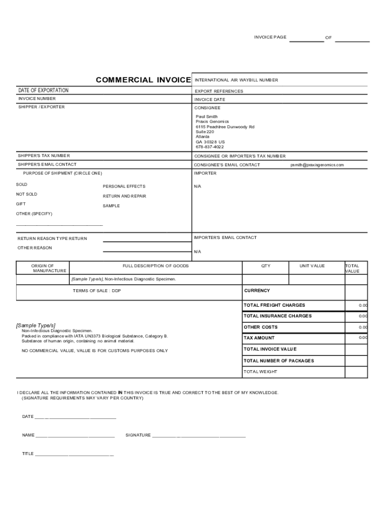 Fillable Online Free International Commercial Invoice Templates ...