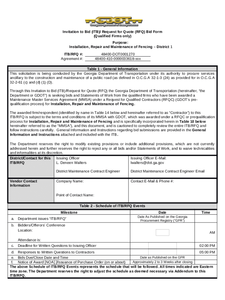 Fencing ITB Template - 3-25-16 Final Doc Template | pdfFiller