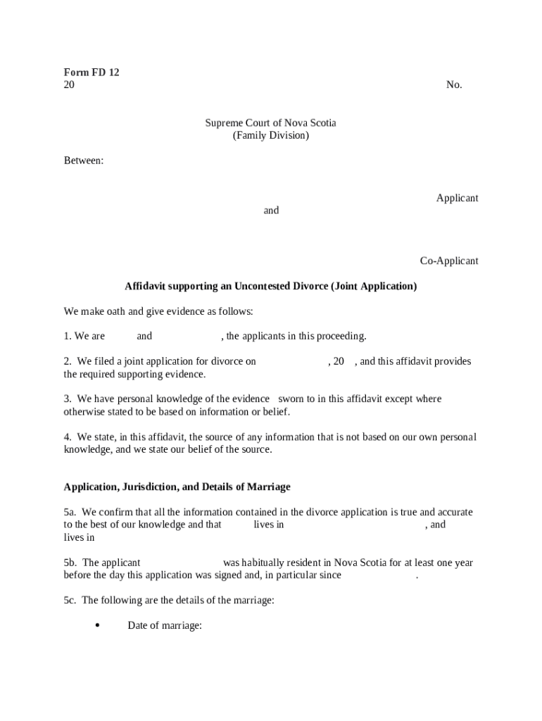 Affidavit supporting an Uncontested Divorce (Joint ... Doc Template ...