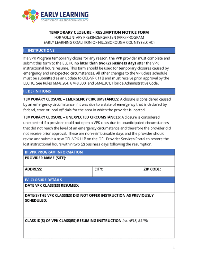 Fillable Online www.elchc.orgresource-formselc-vpk-temporaryELC - VPK ...